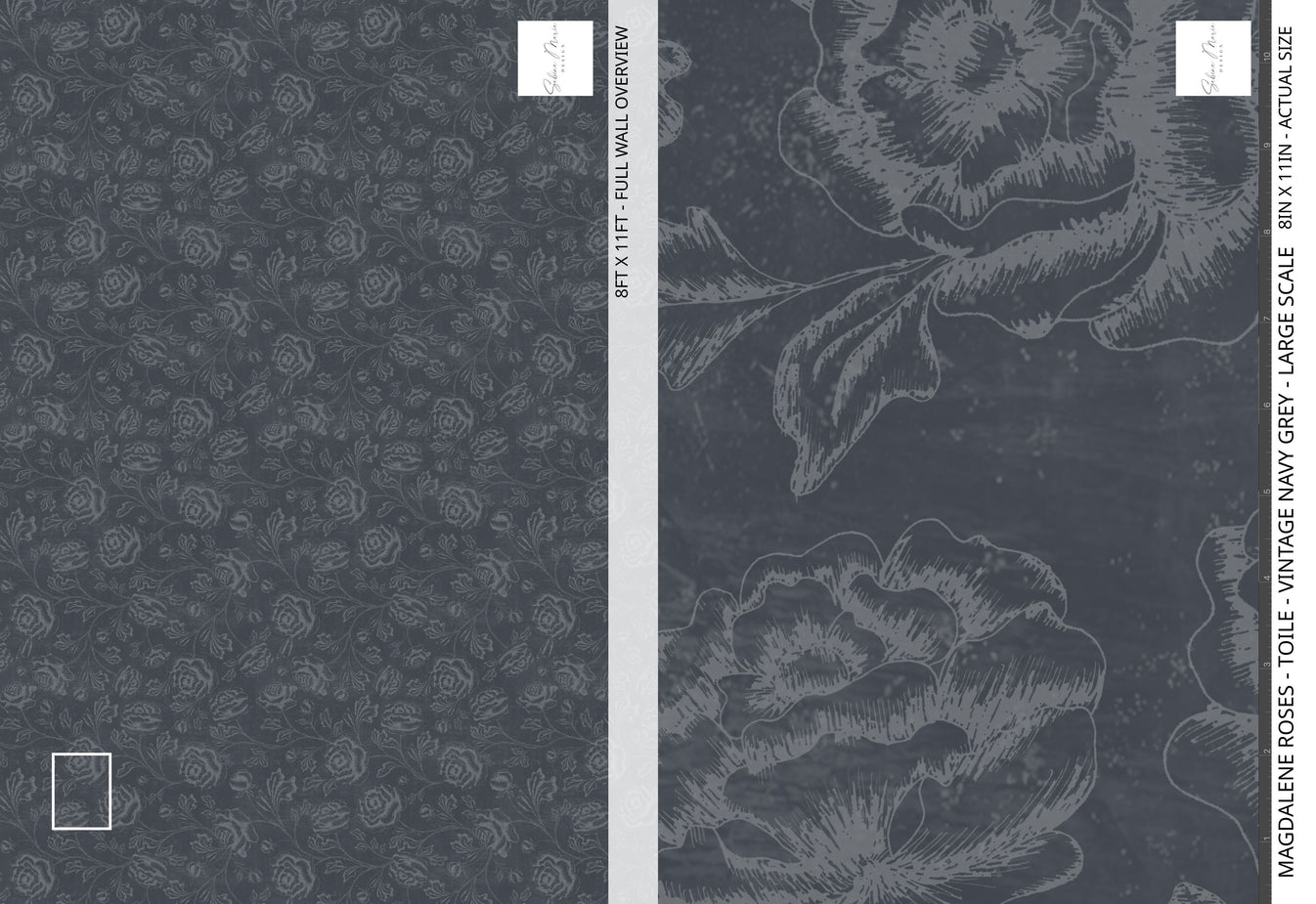 Magdalene Roses - Toile - Vintage Navy Grey - Large Scale – Sabina ...